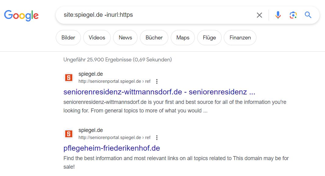 SEO-Tipp: mit diesem Google Befehl findest Du unsichere Unterseiten Deiner Page (http ...